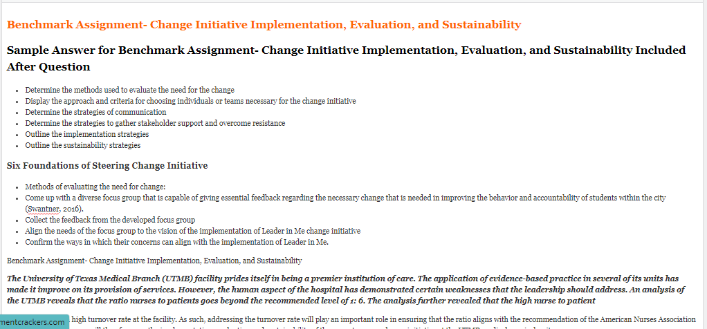 Benchmark Assignment Change Initiative Implementation, Evaluation, and ...