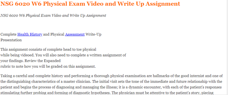 NSG 6020 W6 Physical Exam Video and Write Up Assignment