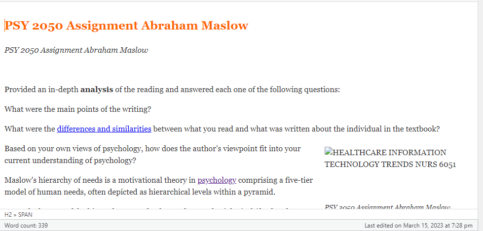 PSY 2050 Assignment Abraham Maslow