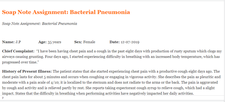 Soap Note Assignment: Bacterial Pneumonia - Nursing Assignment Crackers