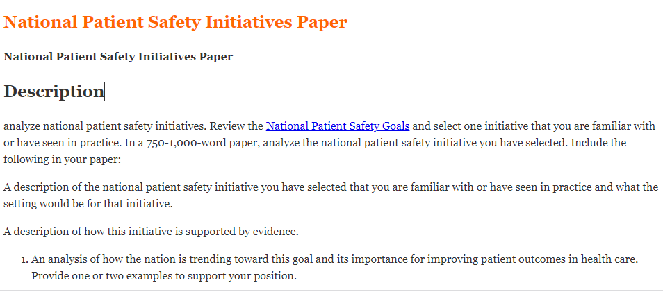 National Patient Safety Initiatives Paper – Nursing Assignment Crackers