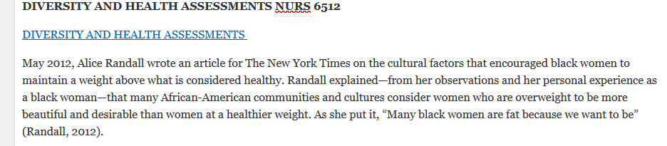DIVERSITY AND HEALTH ASSESSMENTS NURS 6512 - Nursing Assignment Crackers